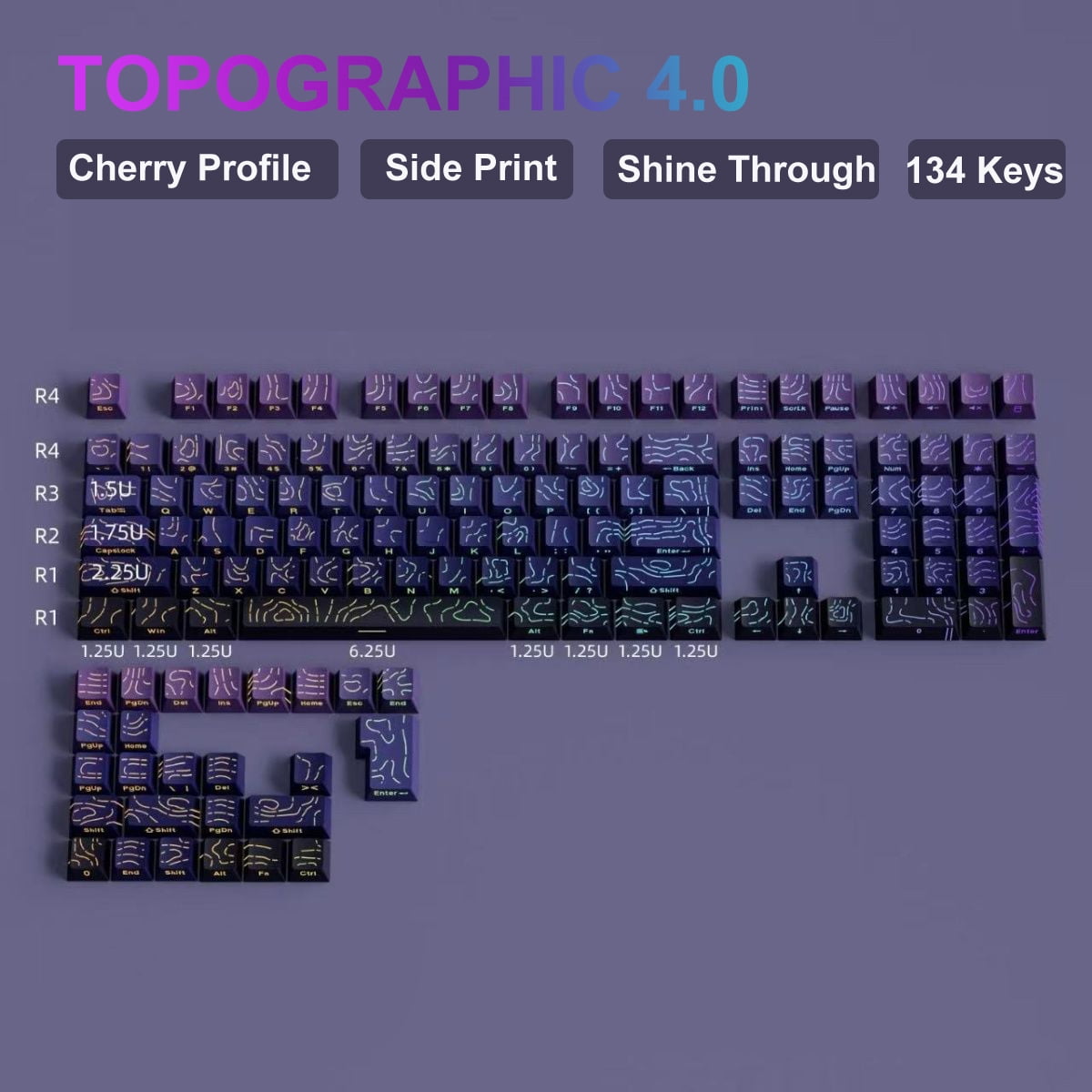 98 Key White Topographic 4.0 PBT Keycaps Double Shot Side Print Shine ...
