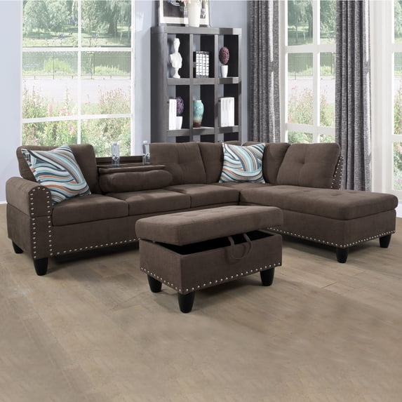 98" L-Shaped Modular Sectional Sofa with Cup Holders & Drop Table ...