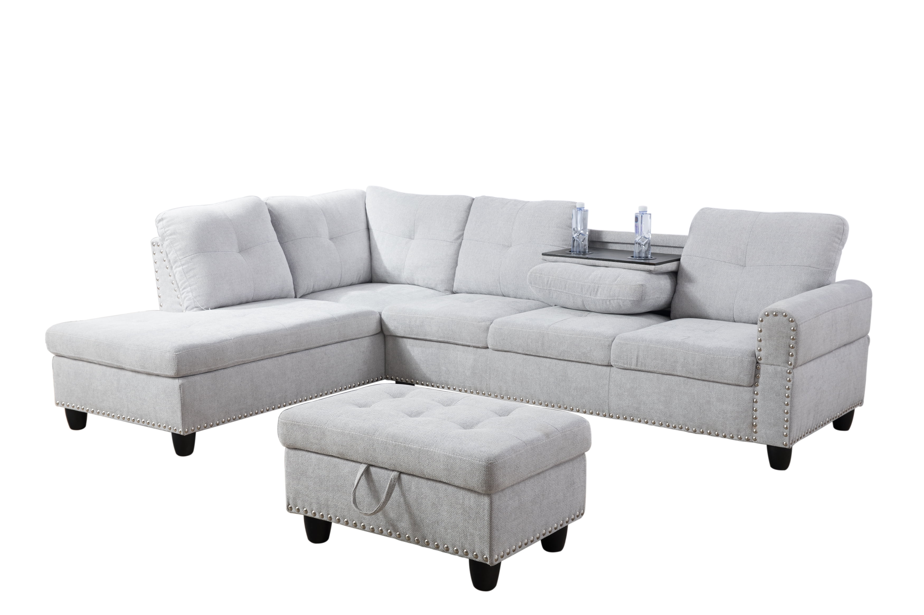 98" L-Shaped Modular Sectional Sofa with Cup Holders & Drop Table ...