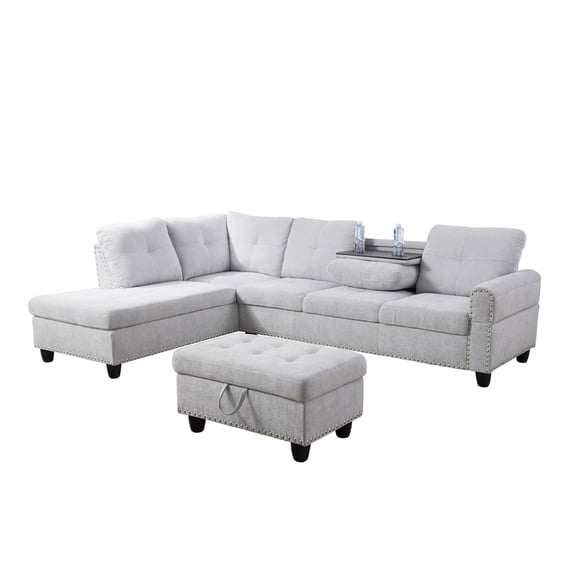 98" L-Shaped Modular Sectional Sofa with Cup Holders & Drop Table ...