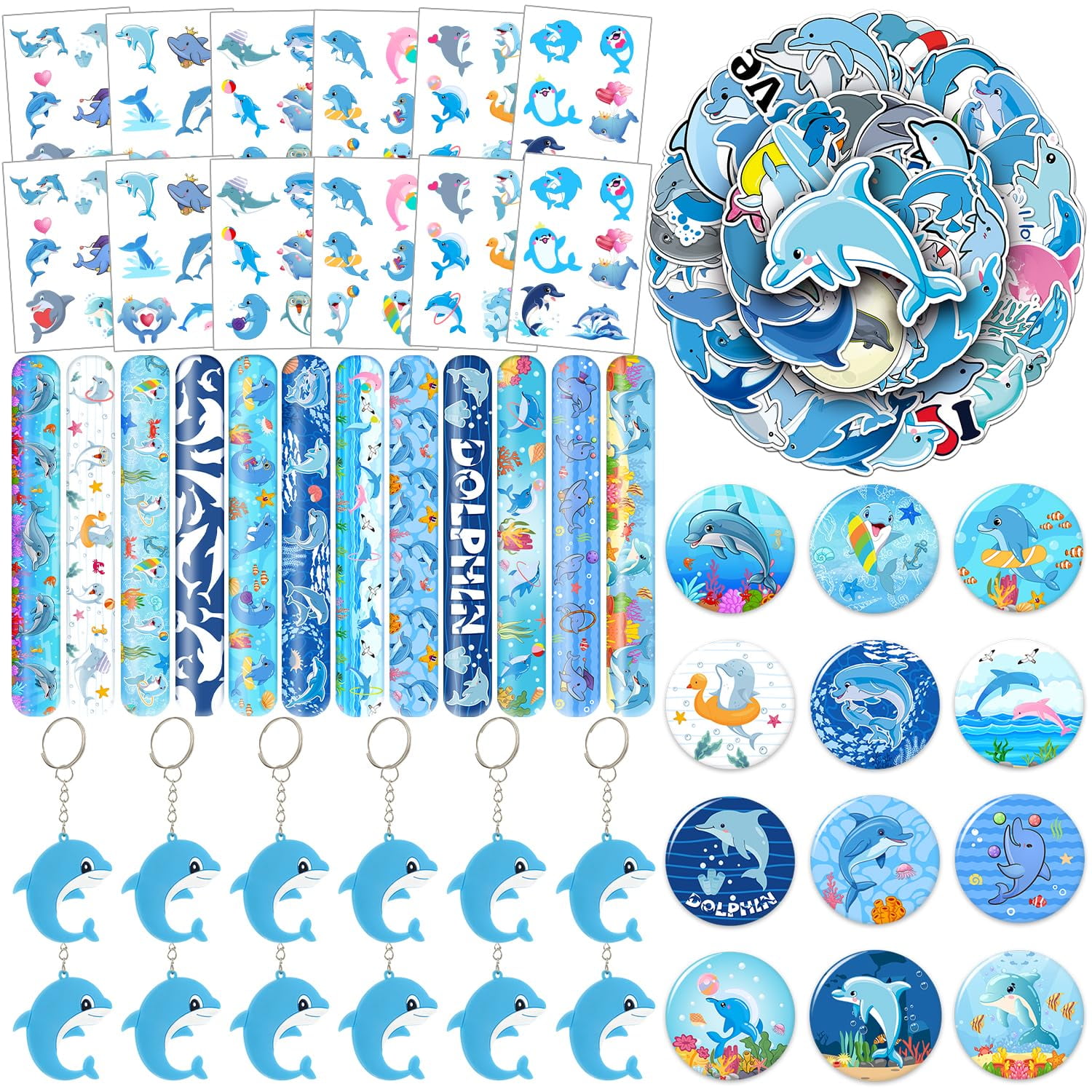 98 PCS Dolphin Party AIF4 Favors, Dolphin Temporary Tattoos Bracelets ...