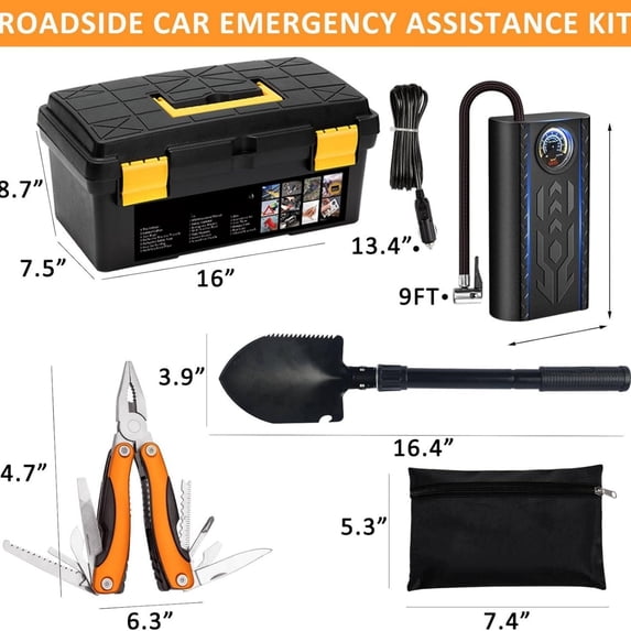 98 PCS Roadside Car Emergency Assistance Kit with Portable Air ...