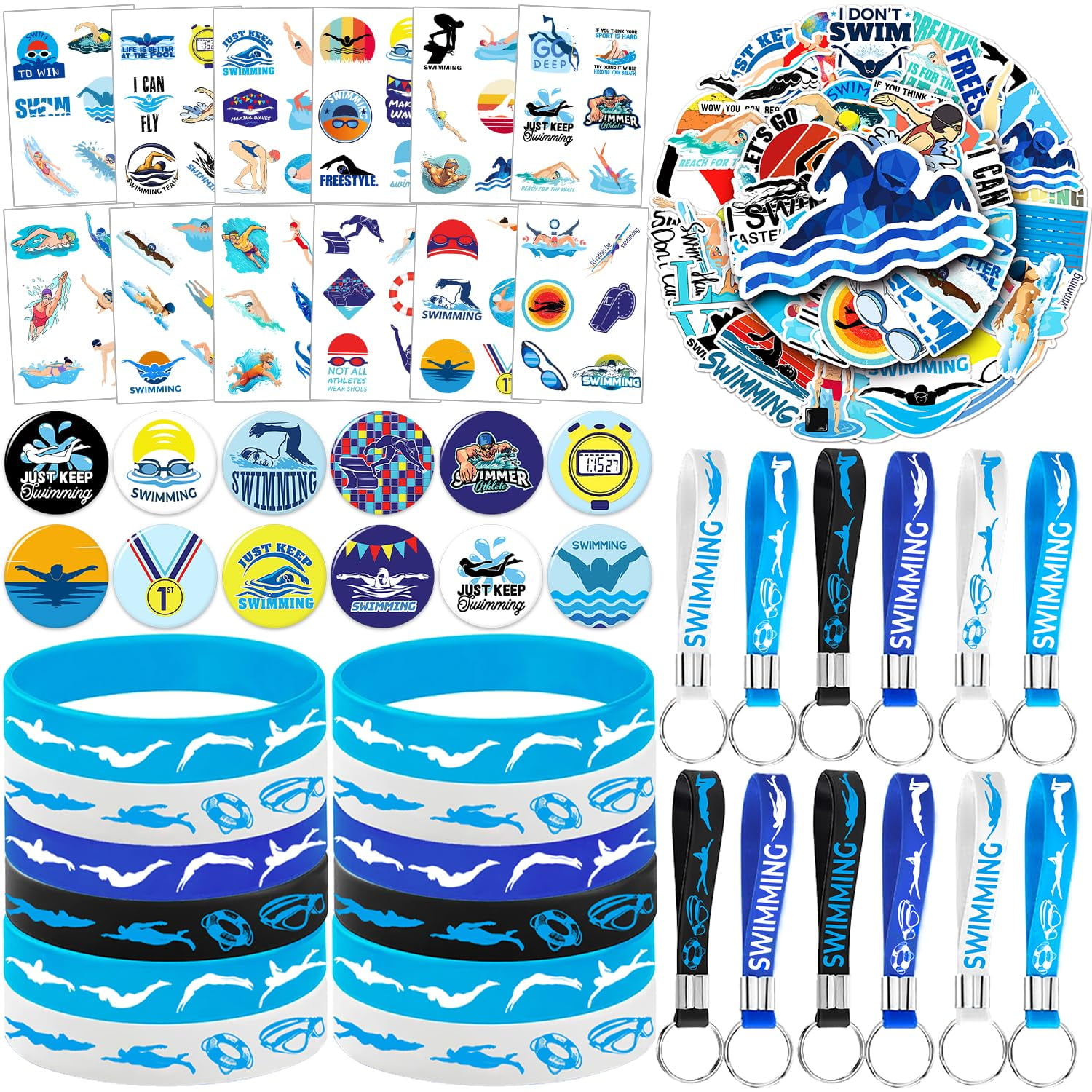 98 PCS Swimming Party Favors, Swimming Temporary Tattoos Badges ...