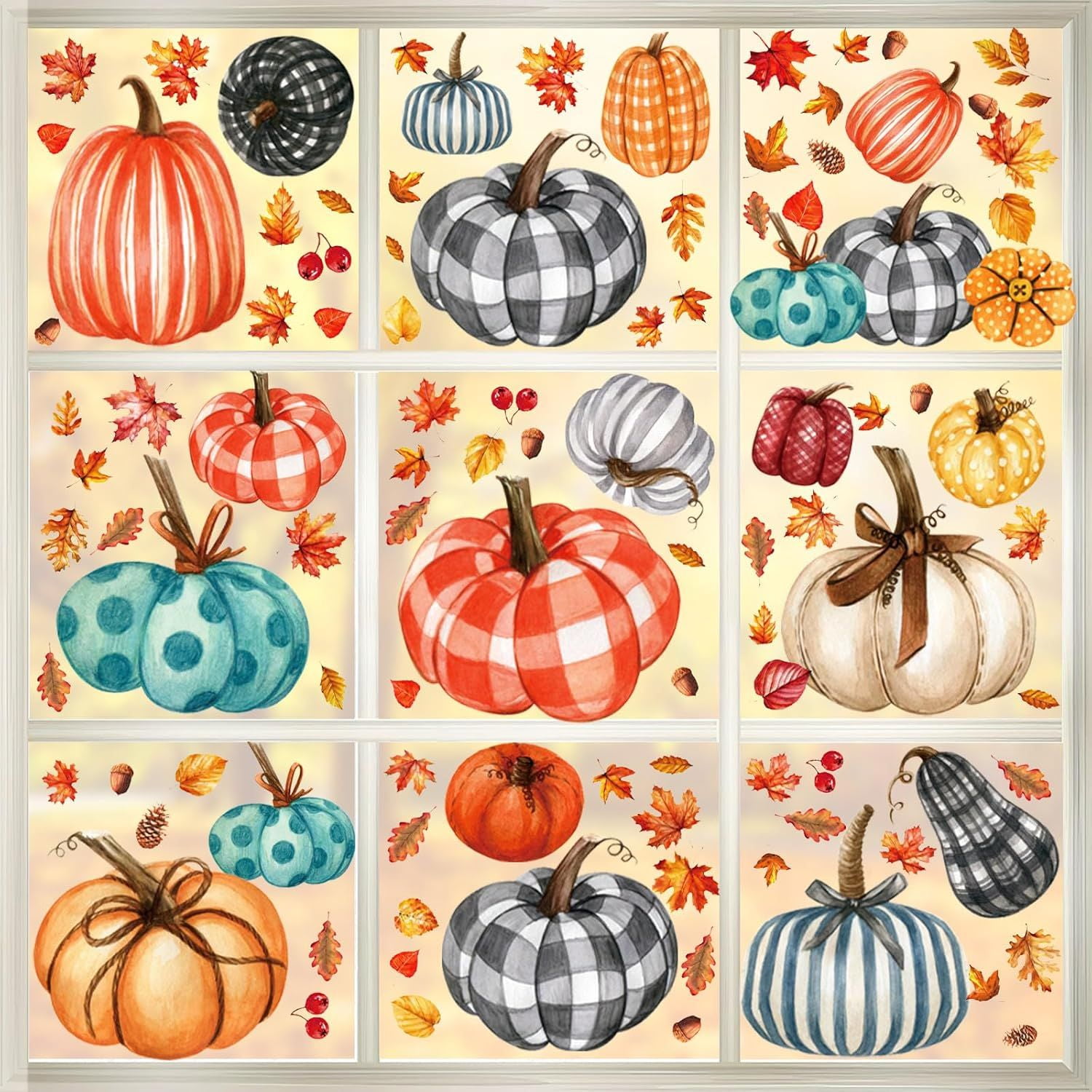 98 PCS Thanksgiving Window Clings 9 Sheets Fall Window Clings Pumpkin ...