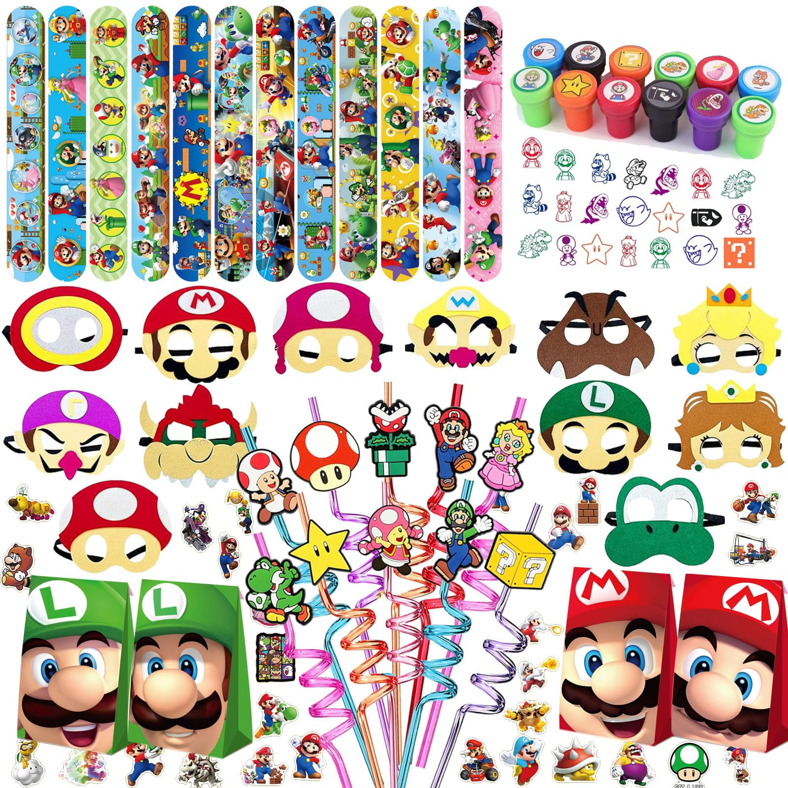 98 Pcs Mario Party Supplies, Mario Birthday Party Favors, Sticker for Mario Themed Party ...