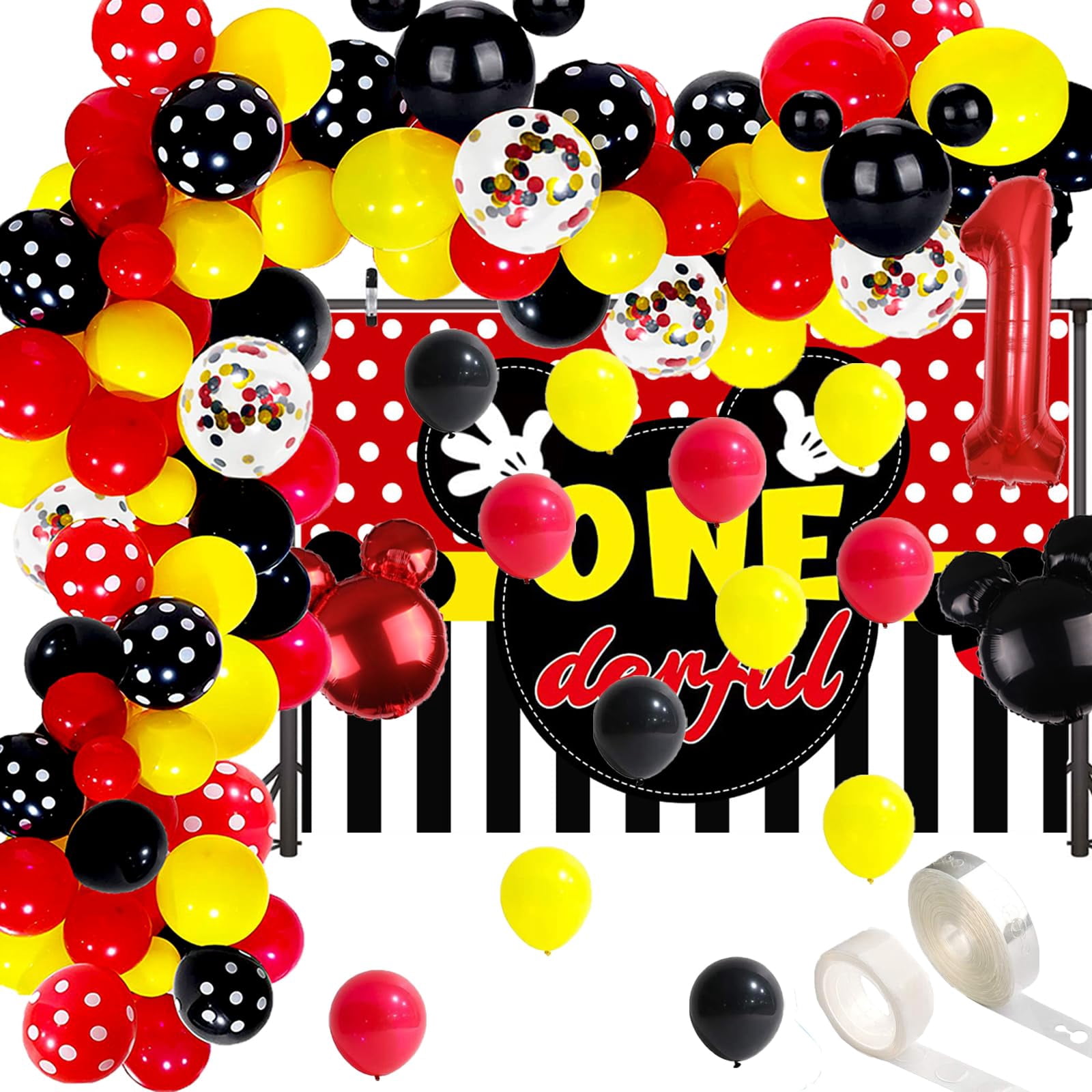 98 Pcs Red Boys 1st Birthday KKS1 Party Supplies 5x3 FT Boys Onederful ...