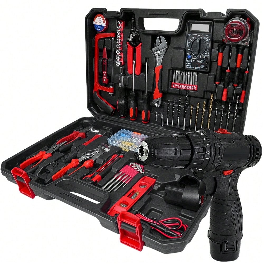 98 Piece Hand And Power Tools Set With 12V Power Drill, 25+1 Torque ...