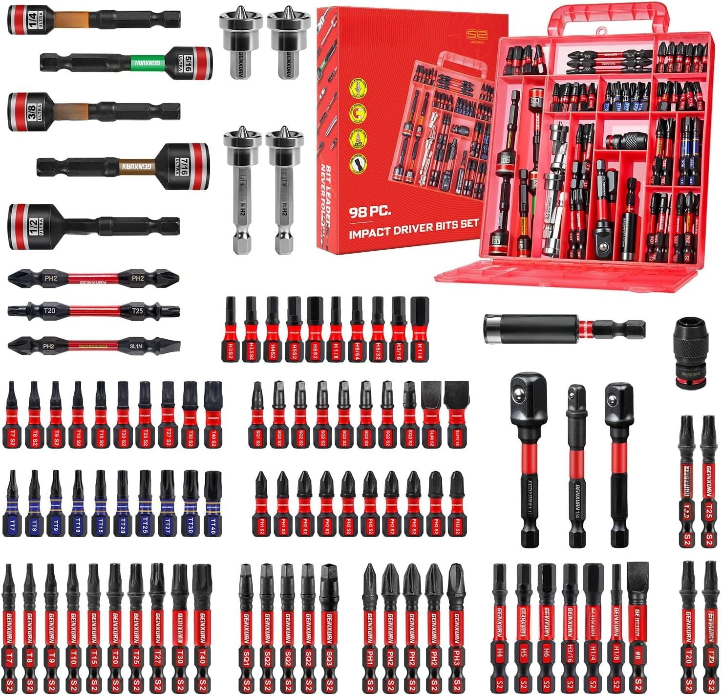 98 count 1"/2" Impact Bits Set, S2 (Phillips/Slotted/Square//Hex ...
