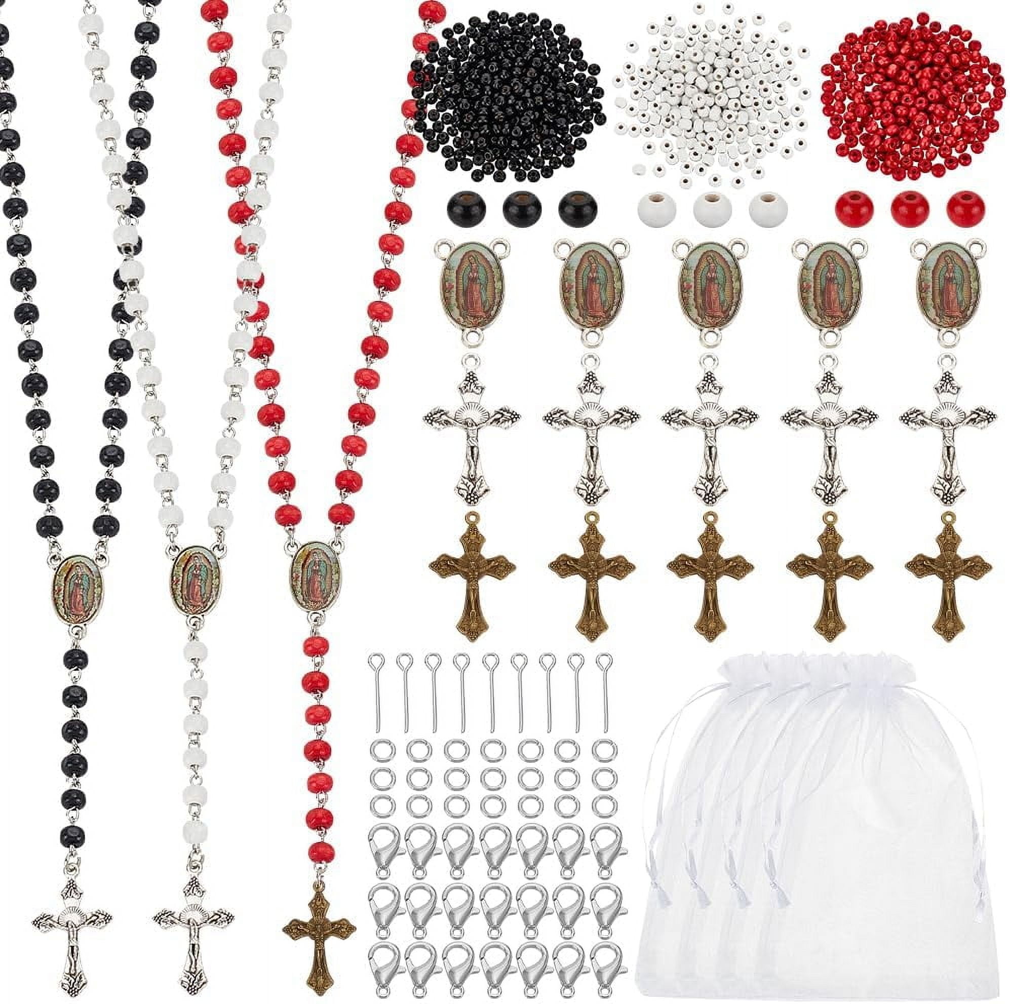 988pcs Wooden Bead Rosary Necklace Making Kit First Communion Prayer ...