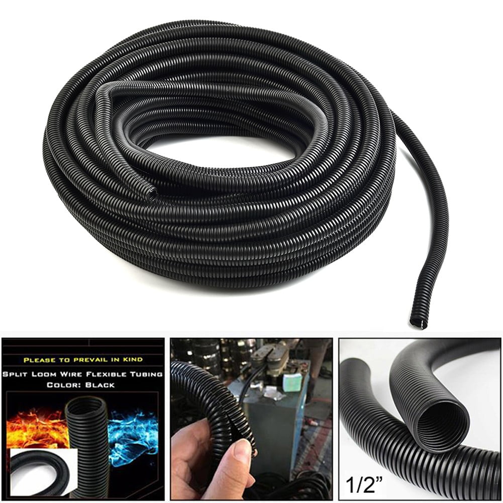 98ft 1/2" Split Wire Loom Conduit Tubing Black Sleeve Tube Pipe Cable ...