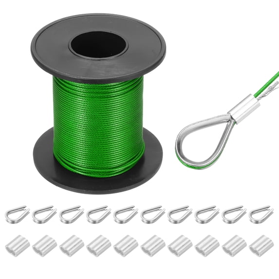 Uxcell 98 ft Wire Rope 304 Stainless Steel Cable 1/24" Vinyl Coated ...