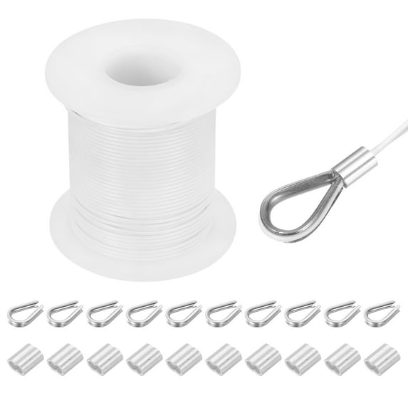 98Ft(30M) Wire Rope 304 Stainless Steel Cable 3/64"(1.2mm) Vinyl Coated with 10pcs Aluminum ...