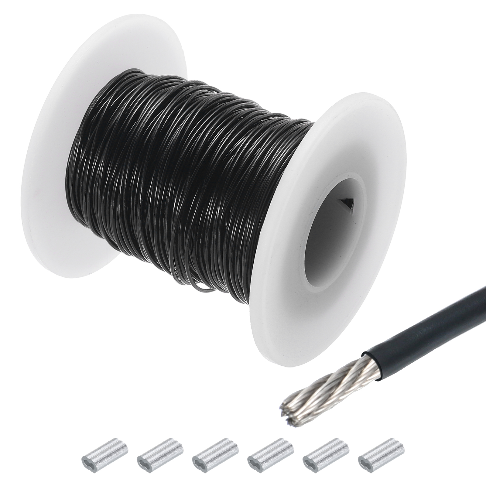 98Ft(30M) Wire Rope 304 Stainless Steel Cable 3/64"(1mm) Vinyl Coated with 6Pcs Aluminum Sleeves ...