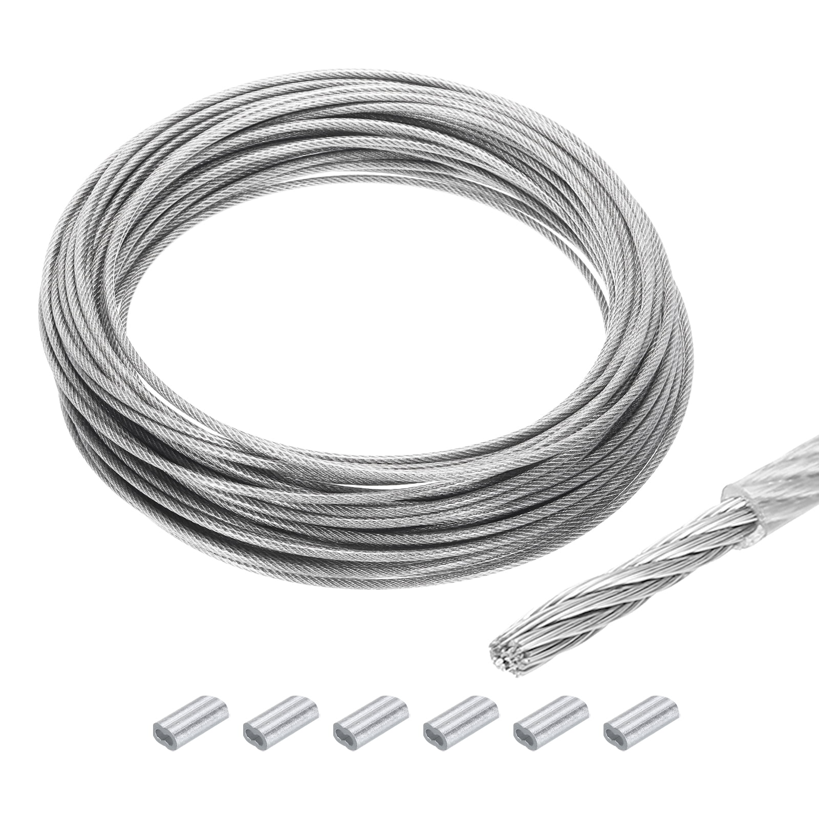 98Ft(30M) Wire Rope 304 Stainless Steel Cable 5/32" (4 mm) Vinyl Coated with 6Pcs Aluminum ...