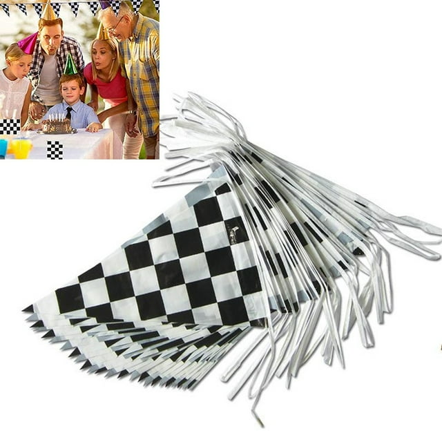 98Ft Checkered Flags Pennant Banner 48 Black and White Racing Flags ...