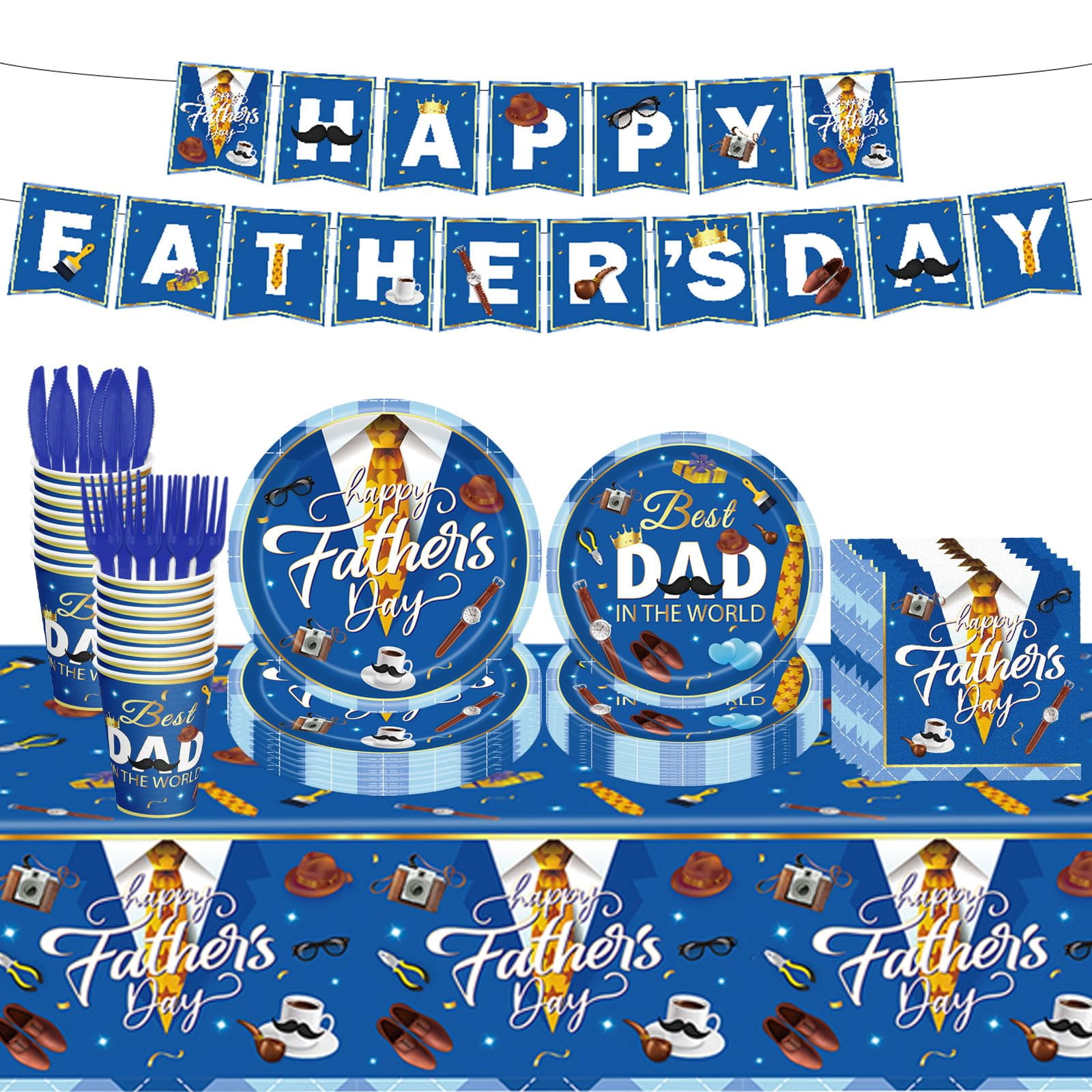 98PCS Happy Father's Day Party Supplies Fathers Day Tableware Set Best ...