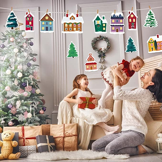 98Pcs Christmas Bulletin Board Christmas Tree Winter Village Cut-Outs ...