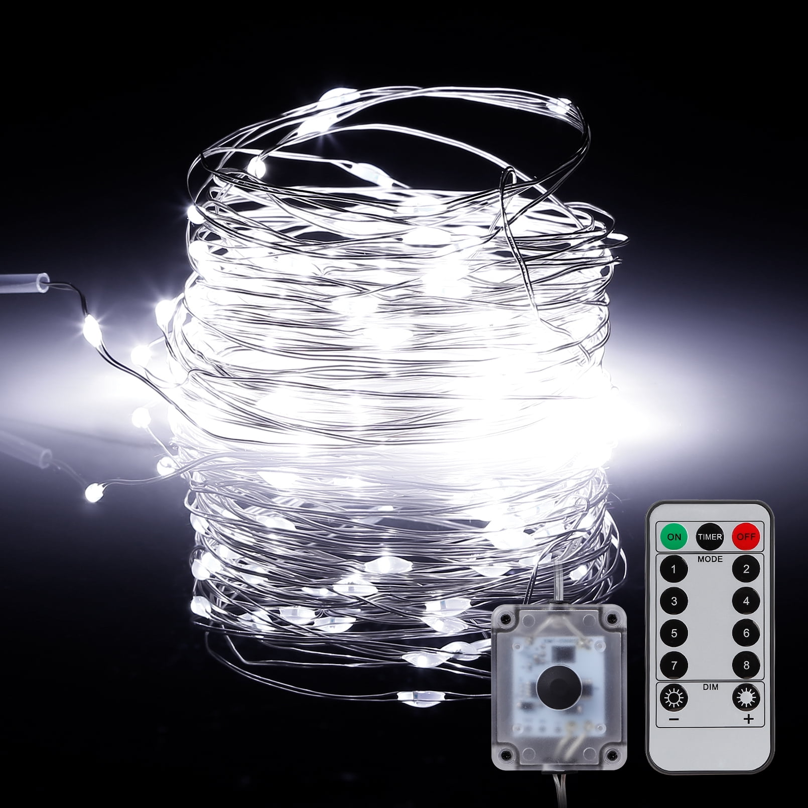 33ft 100 LEDs Outdoor String Lights, Waterproof Daylight Copper Wire ...