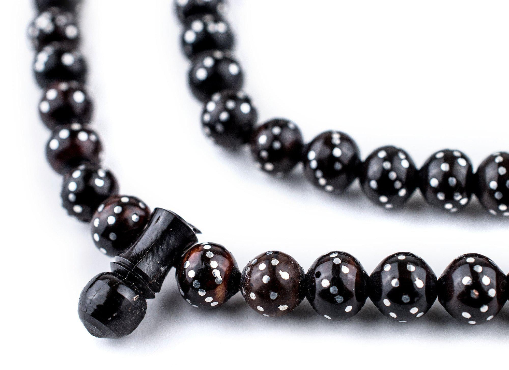 99 Black Silver-Inlaid "Diagonal Design" Arabian Prayer Beads (6mm ...