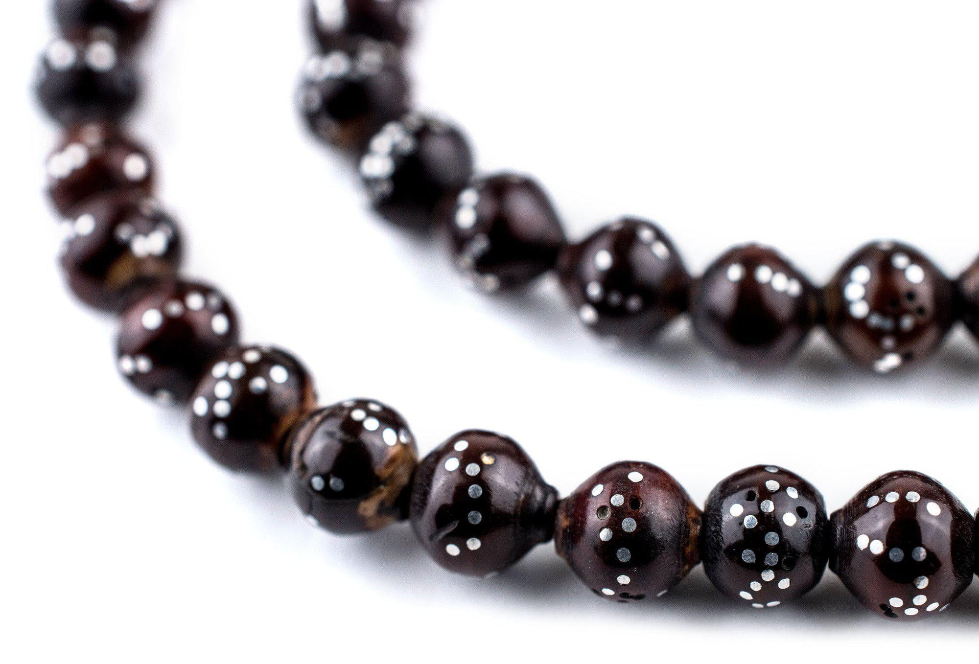 99 Brown Silver-Inlaid "Names of Allah" Arabian Prayer Beads (6mm ...
