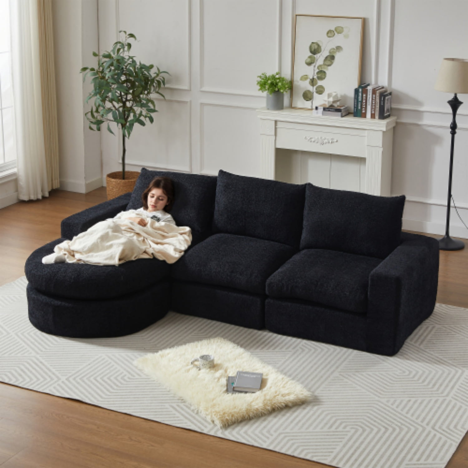 99" Chenille Fluffy Modular Sectional Loveseat Sofa, Modern Mid-century ...