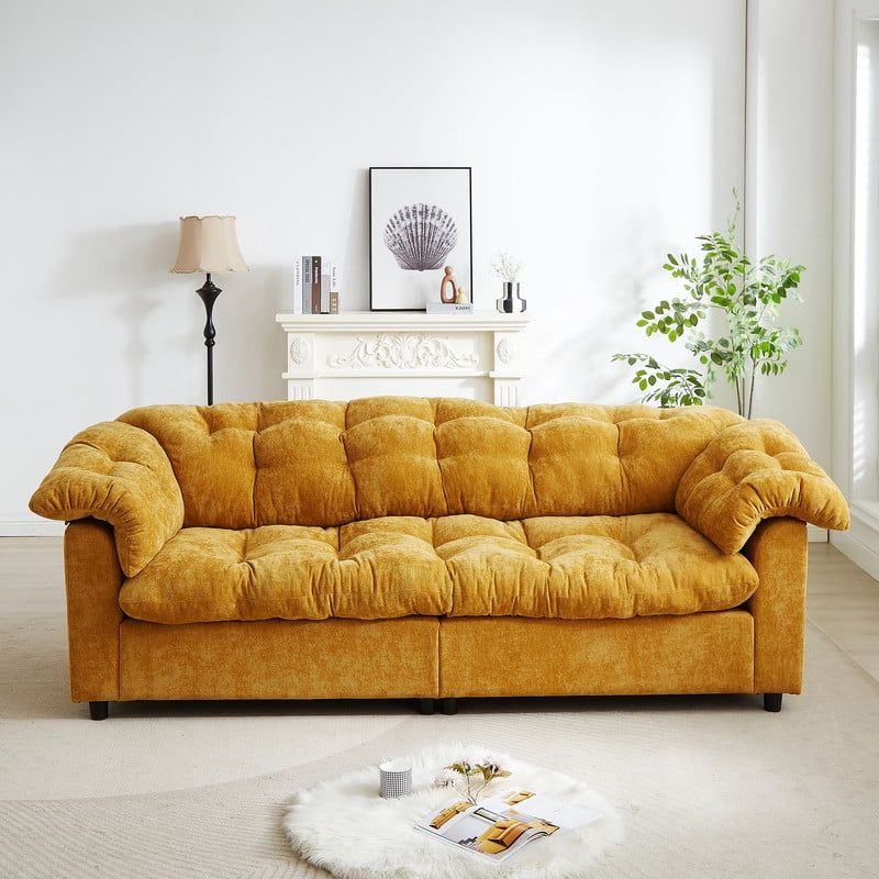 99" Chenille Modern Comfort Deep Seat Sofa, Upholstered Fluffy Cloud ...