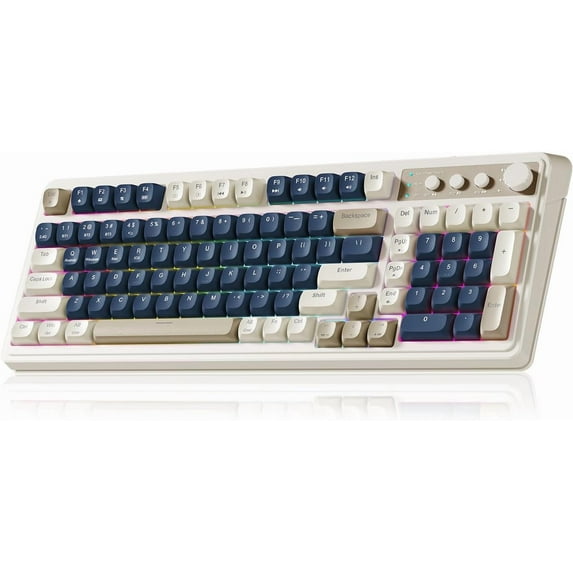 99 Gaming Keyboard, Tri-Mode /2.4GHz/-C Retro Creamy Color Keyboard ...