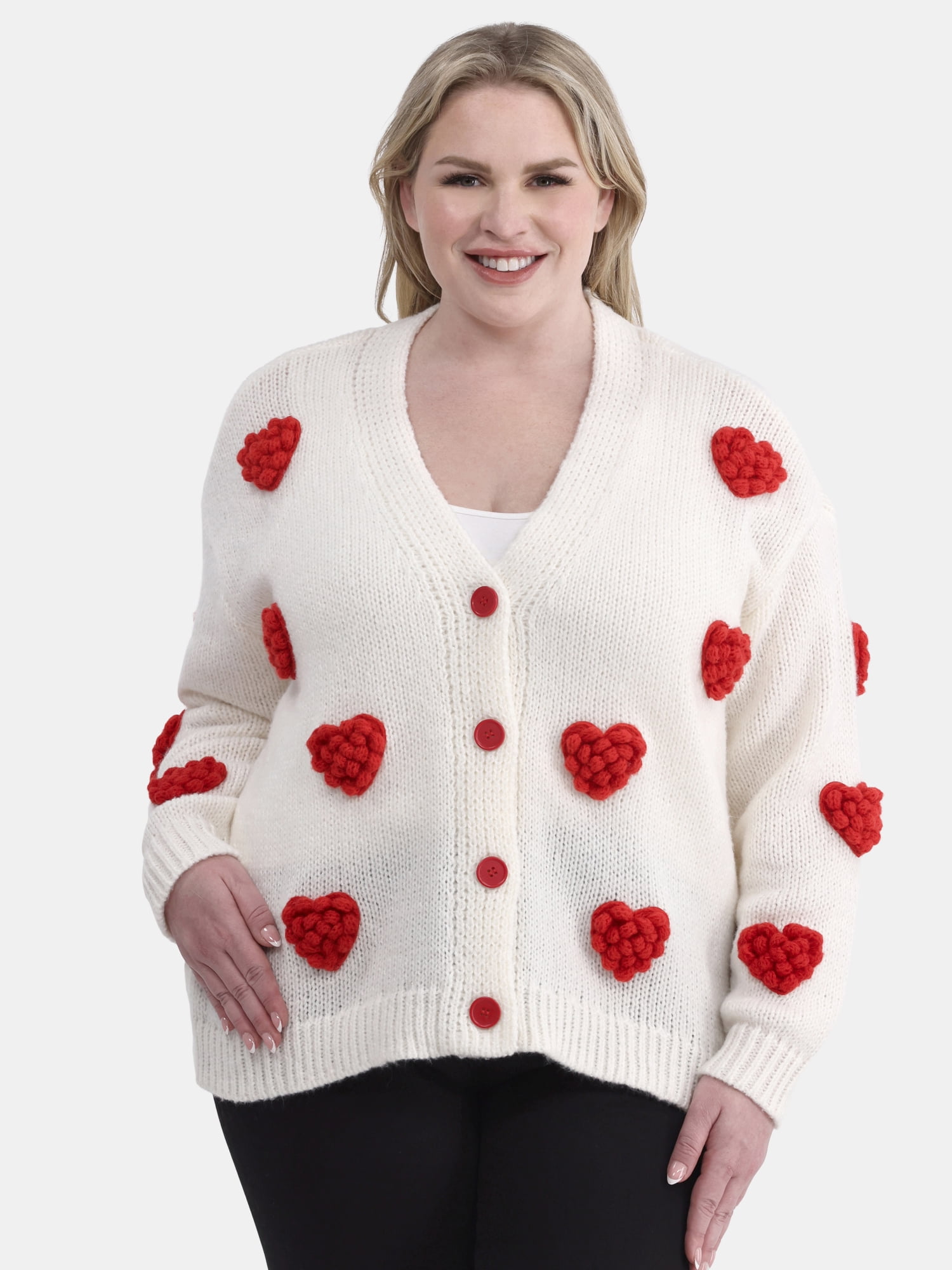 99 Jane Street Women's Pom Pom Hearts Cardigan Sweater, Midweight, XS ...