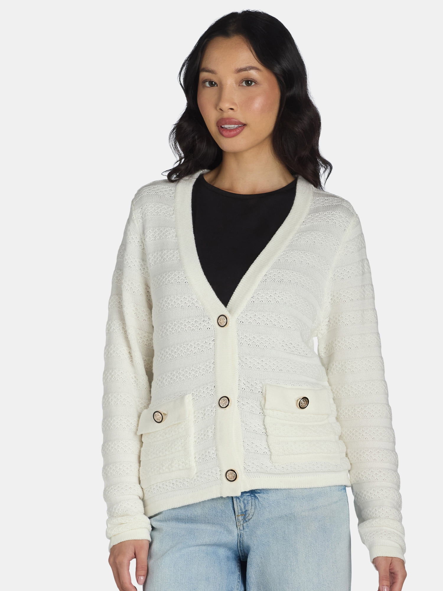 99 Jane Street Women's Button Front V-Neck Cardigan, Midweight, Sizes XS-XL - Walmart.com