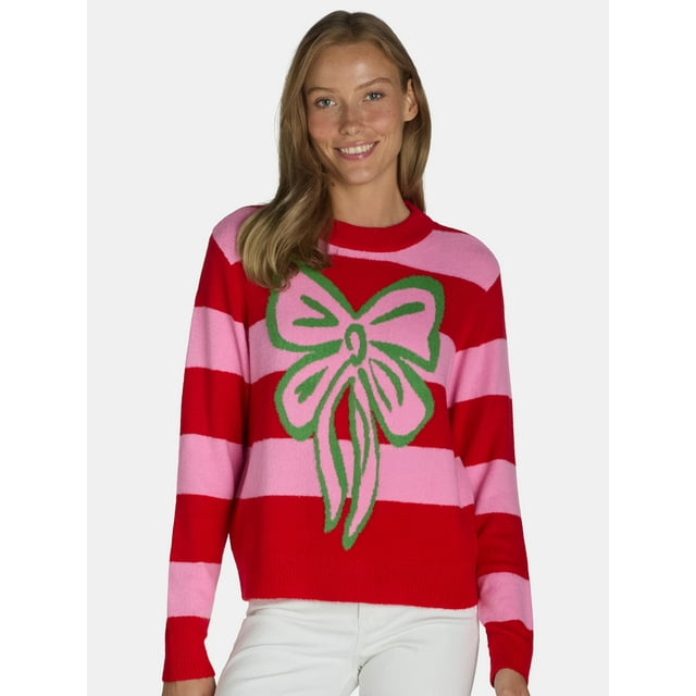 99 Jane Street Women’s and Women's Plus Striped Sweater with Bow Design ...