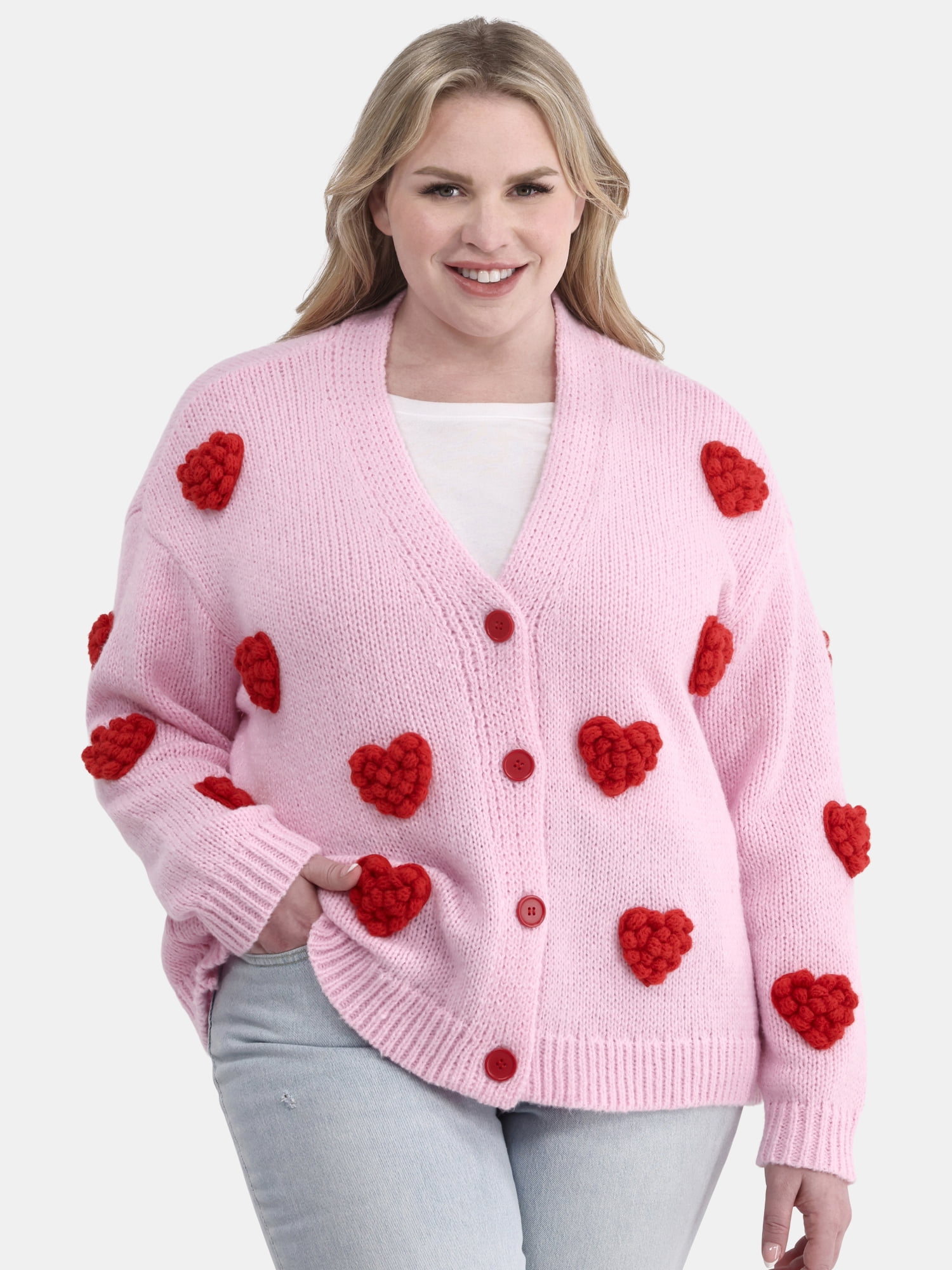 99 Jane Street Women's Plus Bubble Heart Button Front Cardigan, Sizes ...