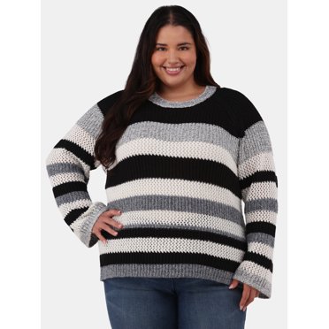 99 Jane Street Women's Plus Loop Texture Pullover Sweater with Long ...