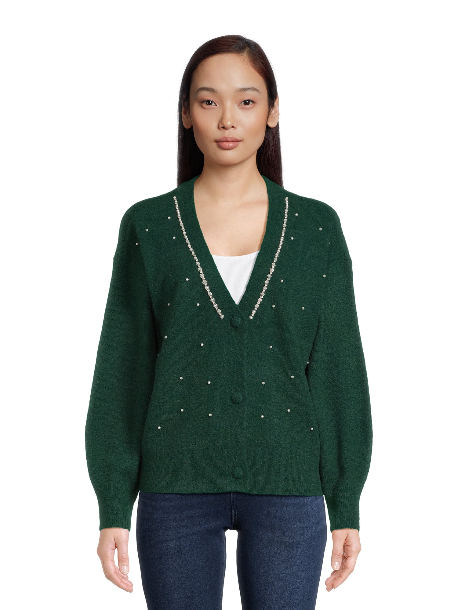 99 Jane Street Women's V-Neck Embellished Button Front Cardigan with ...