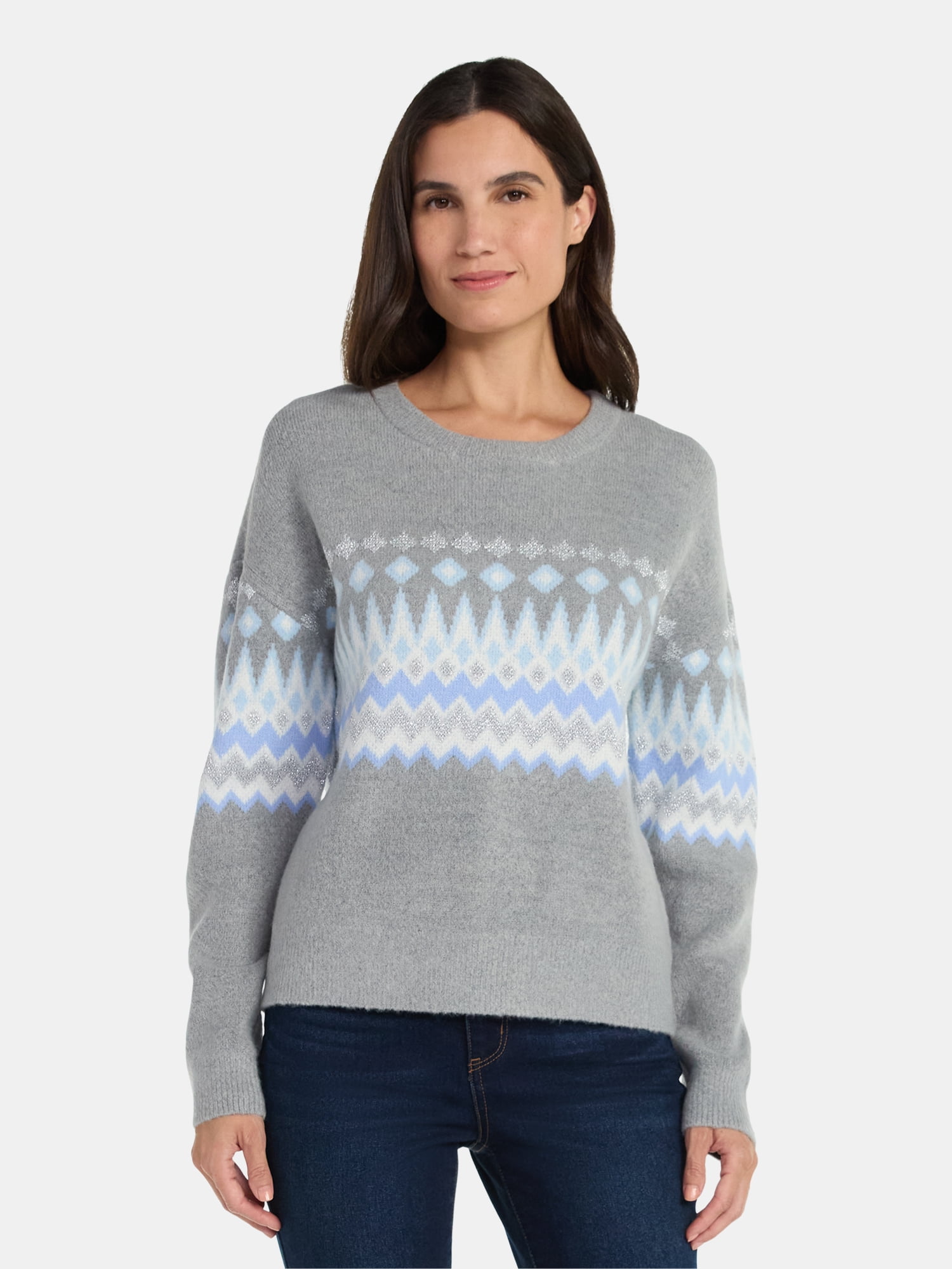 99 Jane Street Women's and Women's Plus Fair Isle Pullover Sweater ...