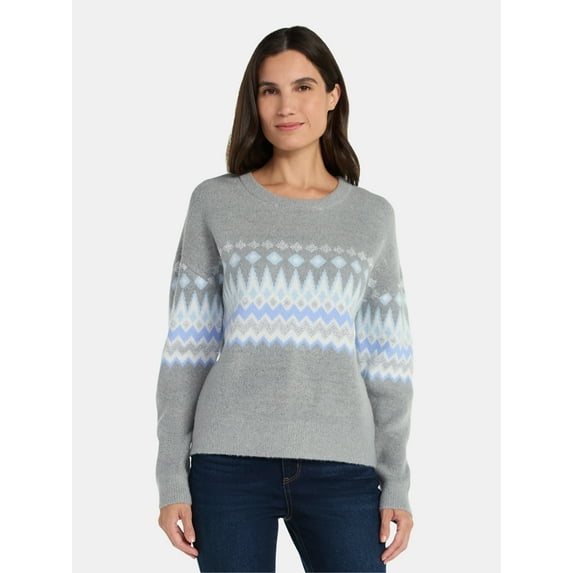 99 Jane Street Women's and Women's Plus Fair Isle Pullover Sweater ...