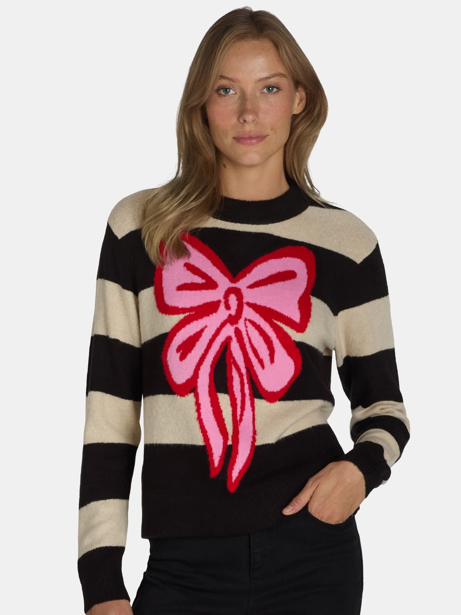 99 Jane Street Women’s and Women's Plus Striped Sweater with Bow Design ...