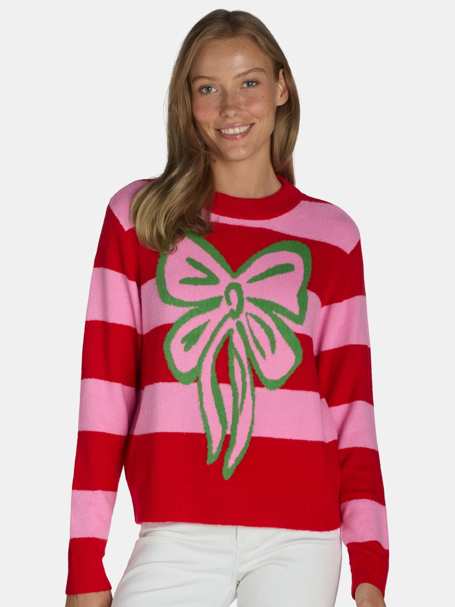 99 Jane Street Women’s and Women's Plus Striped Sweater with Bow Design ...
