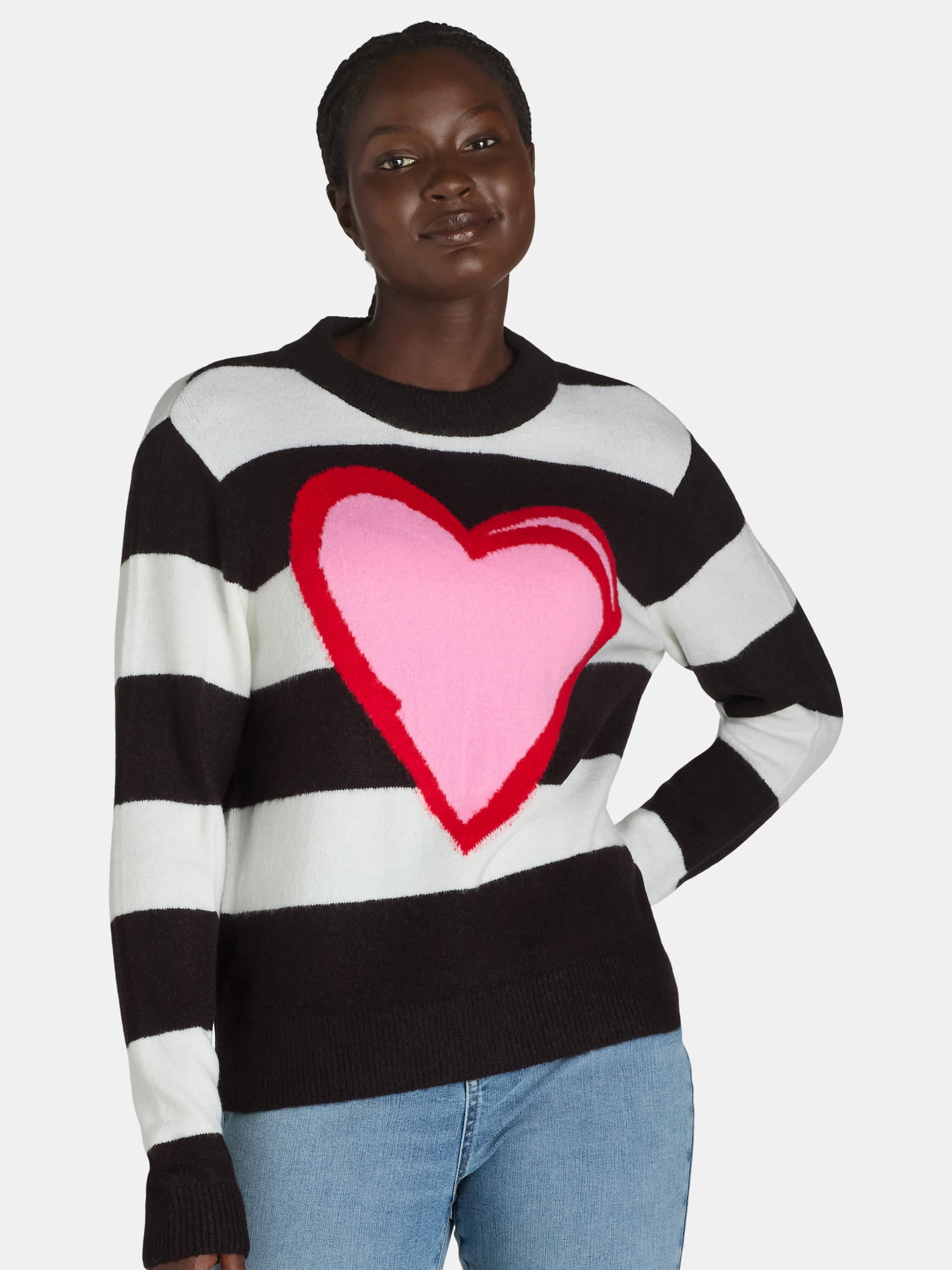 99 Jane Street Women’s and Women's Plus Striped Sweater with Heart ...