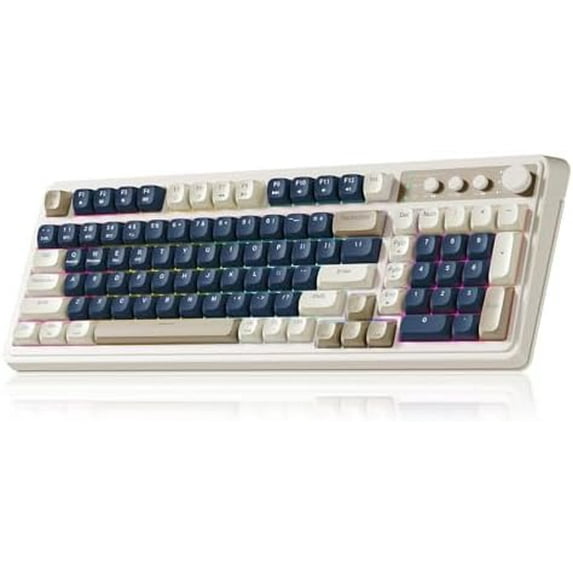 99 Keys Gaming Keyboard, Tri-Mode Bluetooth/2.4GHz/USB-C Retro Creamy ...