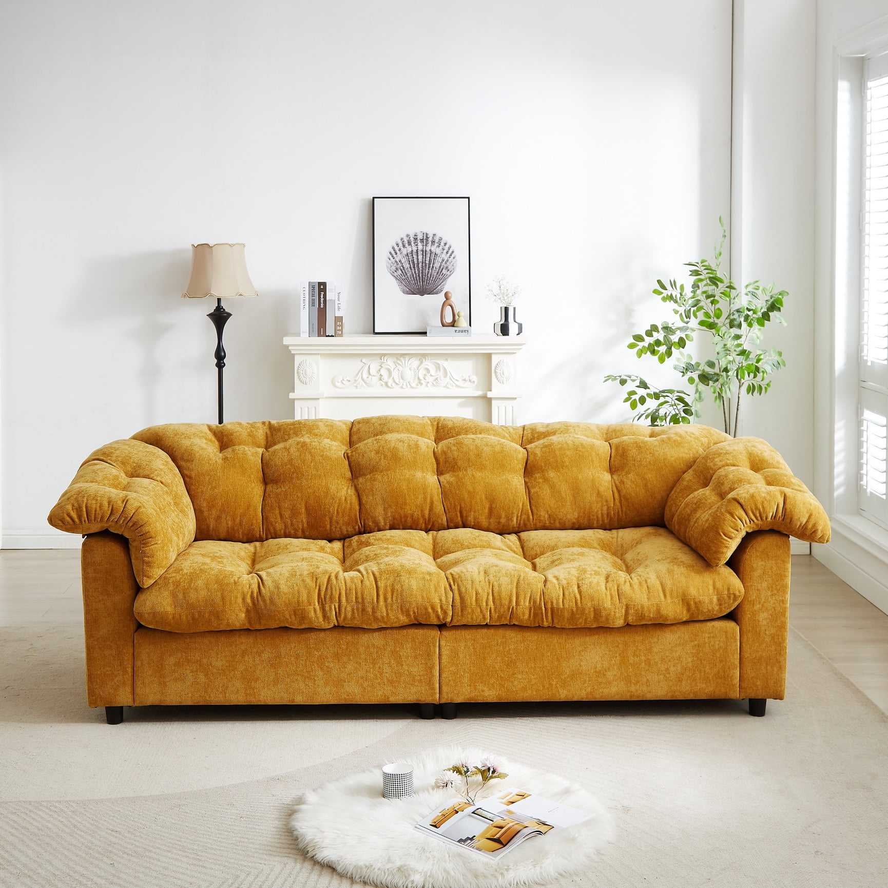 99" Modern Sofa Couch, Chenille Tufted Fluffy Cloud Couch with Large ...
