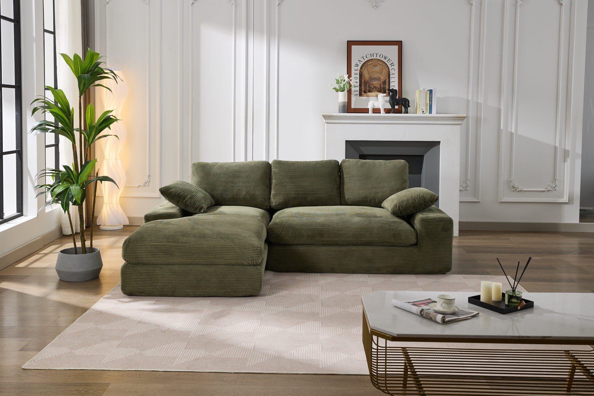 99" Modular L-Shaped Sectional Sofa with Chaise Lounge, Army Green ...