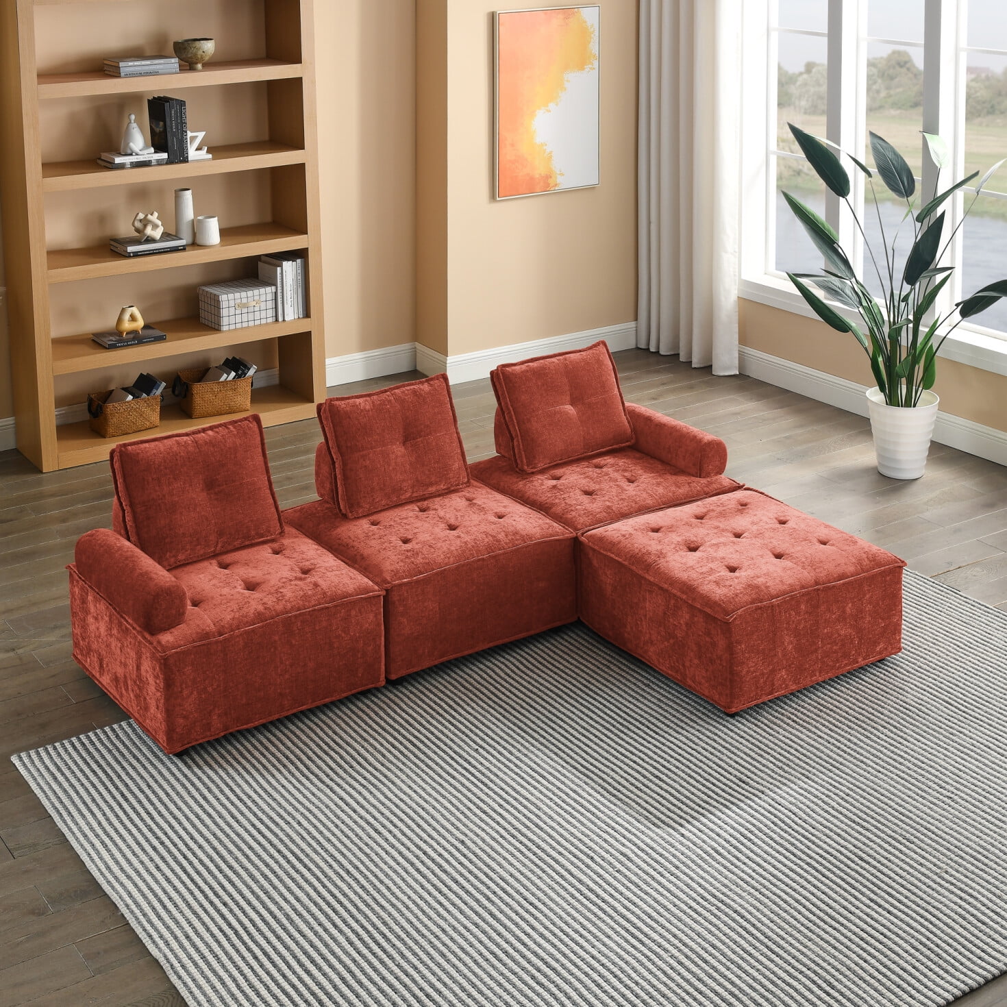 99" Modular Sectional Sofa, Oversized L Shape Sofa with No Leg Design ...