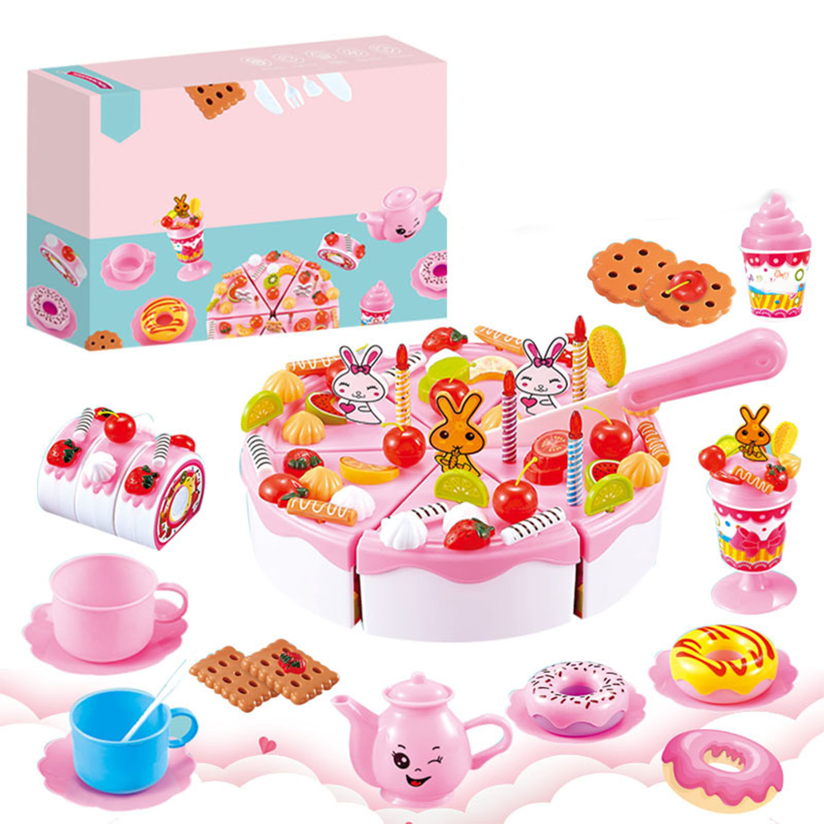 Birthday Cake 75pcs Pretend Play Food Toy Set (Pink) PS919 Pink Toy ...