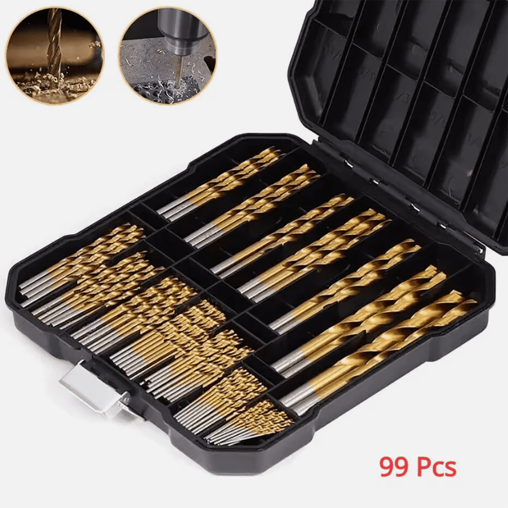 99 Pcs Titanium Coated Twist Drill Bit Set, 4241 HSS 135° Tip Metric ...