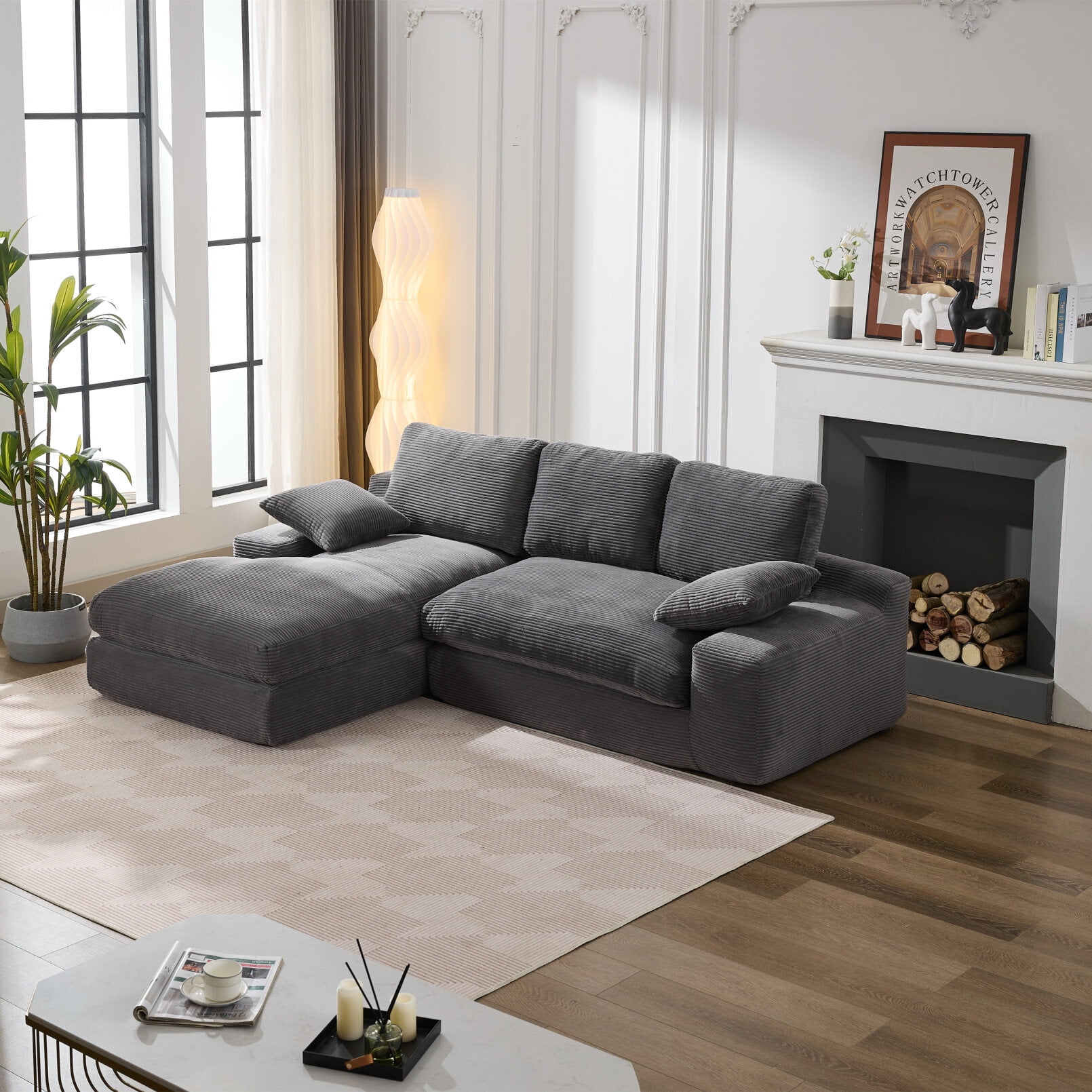 99" Sectional Cloud Couch with 53" Chaise Lounge, Boneless L Shape Sofa ...