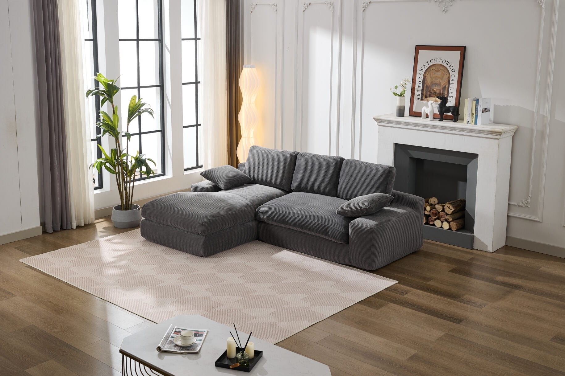 99" Sectional Cloud Couch with 53" Chaise Lounge, Boneless L Shaped ...