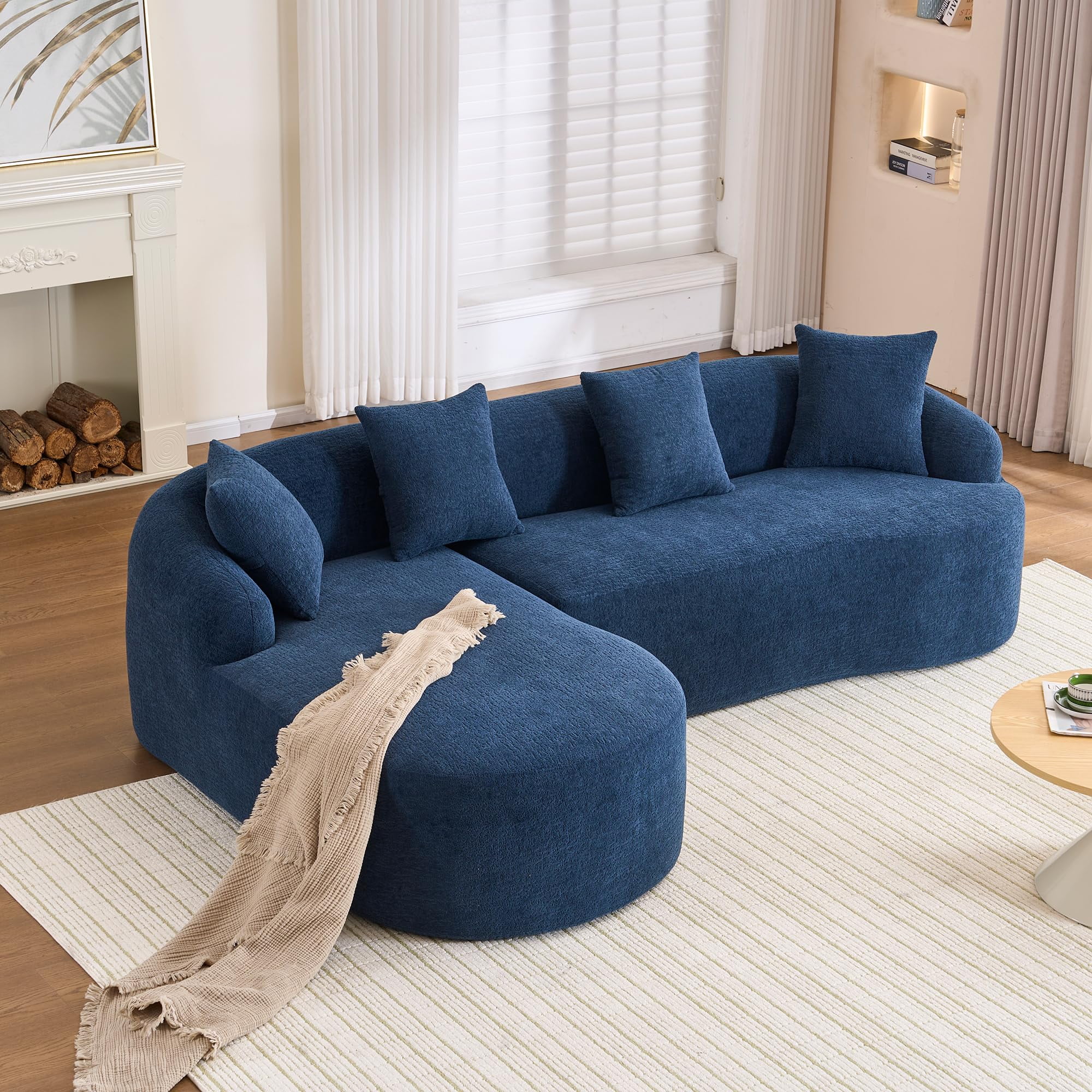 99'' Sectional Curved Sofa High-Density Sponge Couch with Chaise Lounge ...