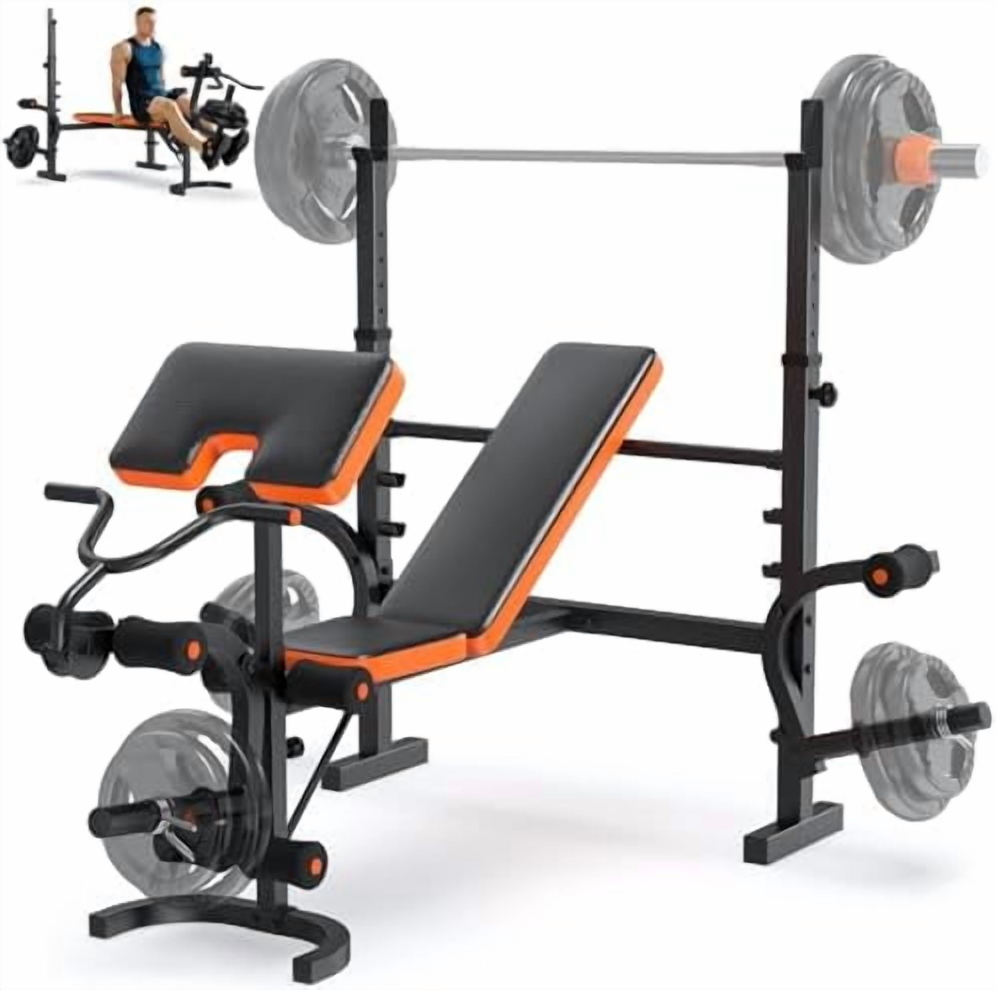 990LBS 6 in 1 Weight Bench Set with Leg Extension/Curl and Preacher ...