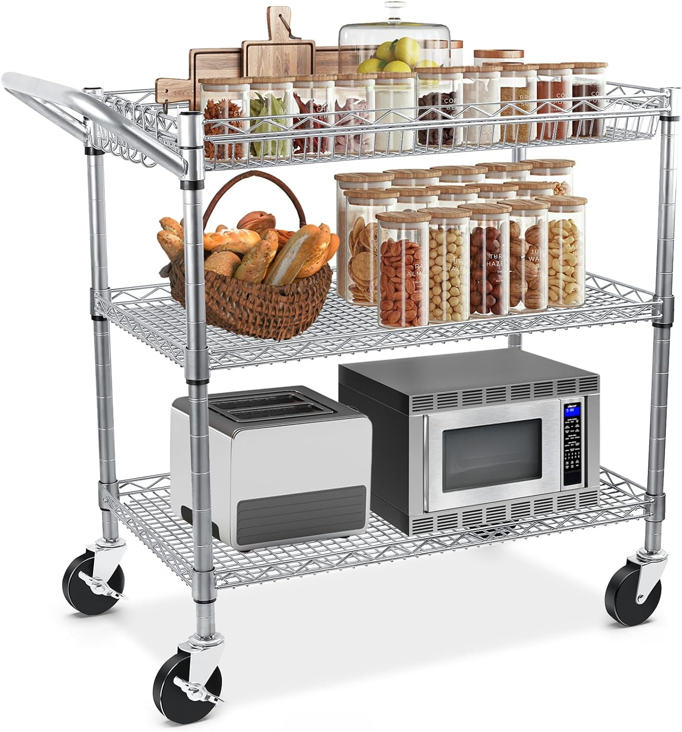 990lbs Capacity 3 Tier Heavy Duty NSF Rolling Chrome trolley Cart with ...