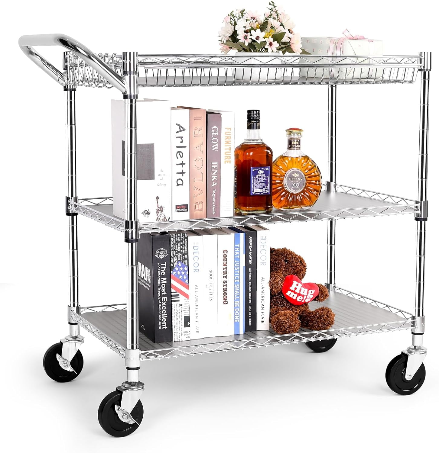 990lbs Capacity 3 Tier Heavy Duty NSF Rolling Chrome trolley Cart with ...
